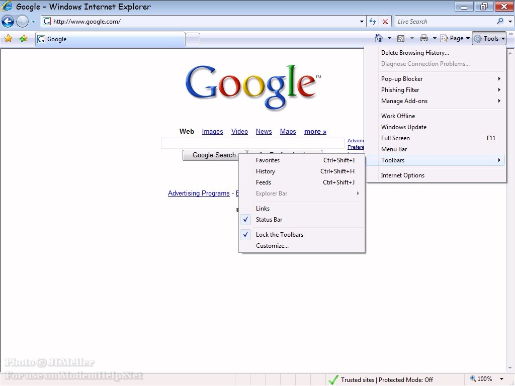 Windows Vista / Internet Explorer v7: Browser (WinVista) (ModemHelp)